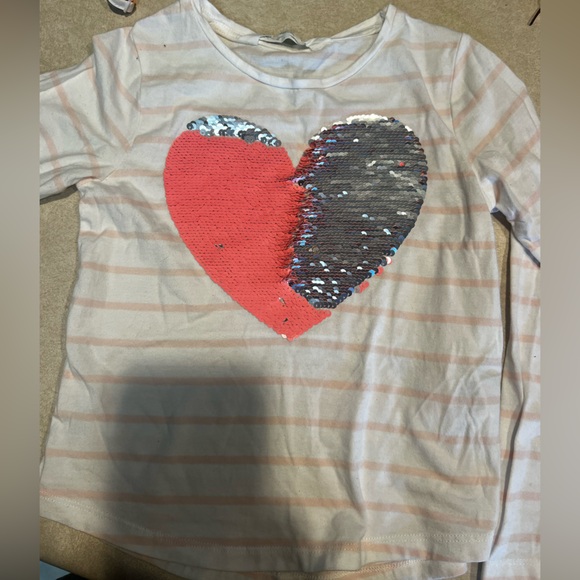 H&M | Shirts & Tops | Hm Pink And White Striped Top With Sequin Heart ...